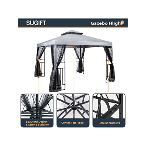 ADUH 10'X10' Gazebo Canopy, Patio Gazebo with Net and Corner Shelves, Shade Awning Shelter, Pergola Picnic Outdoor Party