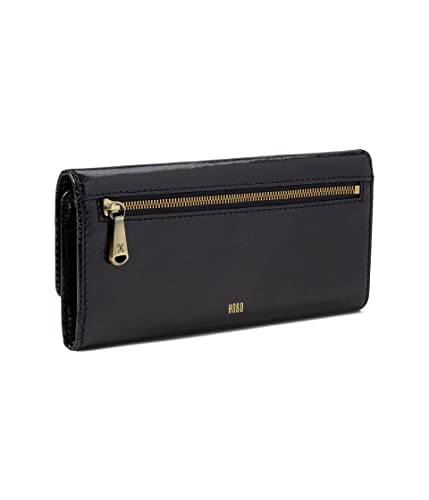 HOBO Jill Large Trifold Clutch For Women - Leather Construction With Mettalic Accent On Exterior, Gorgeous and Stunning Clutch Wallet Black One Size One Size