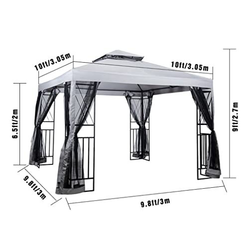 ADUH 10'X10' Gazebo Canopy, Patio Gazebo with Net and Corner Shelves, Shade Awning Shelter, Pergola Picnic Outdoor Party