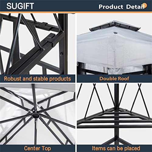 ADUH 10'X10' Gazebo Canopy, Patio Gazebo with Net and Corner Shelves, Shade Awning Shelter, Pergola Picnic Outdoor Party