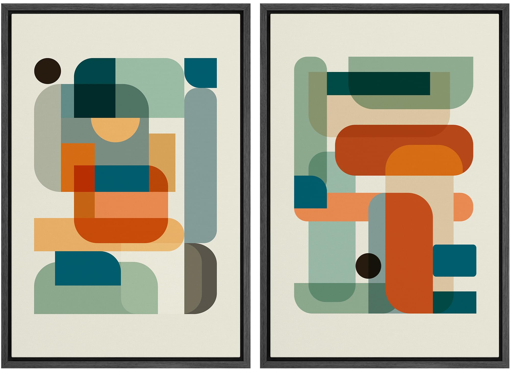IDEA4WALL Framed Canvas Print Wall Art Set Mid-Century Geometric Color Block Collage Abstract Shapes Illustrations Modern Art Decorative Minimalist Relax/Cozy Multicolor for Bedroom - 24"x36"x2 Black