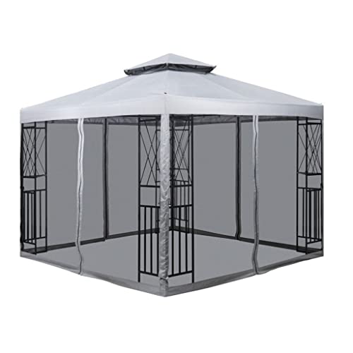 ADUH 10'X10' Gazebo Canopy, Patio Gazebo with Net and Corner Shelves, Shade Awning Shelter, Pergola Picnic Outdoor Party