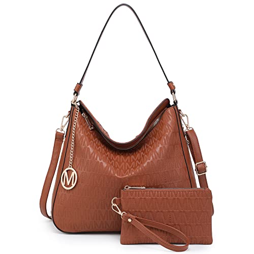 Women Large Tote Bag PU Leather Handbags Fashion Hobo Shoulder Purse with Wallet(Brown)