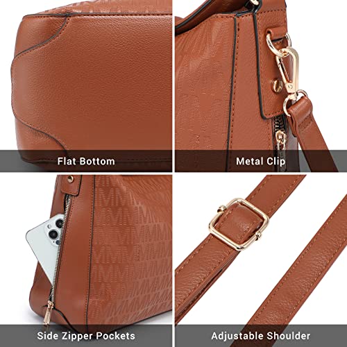 Women Large Tote Bag PU Leather Handbags Fashion Hobo Shoulder Purse with Wallet(Brown)