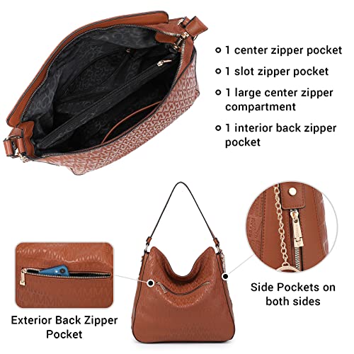 Women Large Tote Bag PU Leather Handbags Fashion Hobo Shoulder Purse with Wallet(Brown)