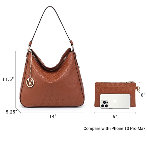 Women Large Tote Bag PU Leather Handbags Fashion Hobo Shoulder Purse with Wallet(Brown)