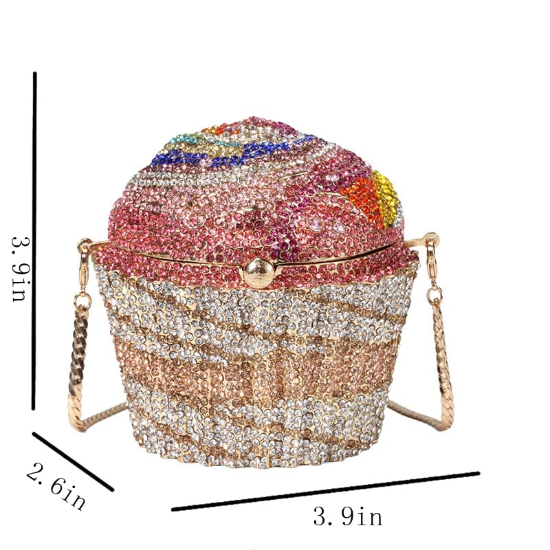 UMREN Cute Mini Cupcake Clutch Purse for Women Rhinestone Crystal Evening Bag Wedding Bridal Handbag Party Cocktail Shoulder Bag Pink