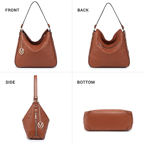 Women Large Tote Bag PU Leather Handbags Fashion Hobo Shoulder Purse with Wallet(Brown)