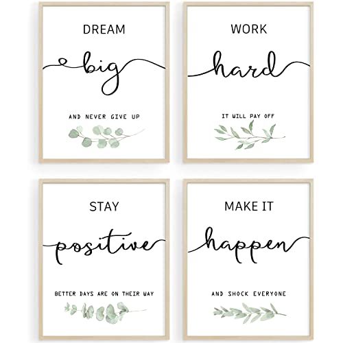 Inspirational Wall Art Office Decor, Motivational UNFRAMED Wall Art Prints for Bedroom | Living Room | Office | Classroom, Black and White Daily Positive Affirmations Poster for Women Men Kids, Set of 4, 8"x10"