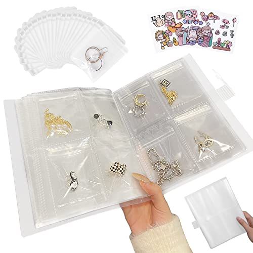 Transparent Jewelry Storage Book, Jewelry Organizer Travel, Jewelry Organizer for Rings, Necklace, Bracelets, Earrings, Portable Anti Oxidation Travel Jewelry Organizer Book (160 Grids + 50 PVC Bags)