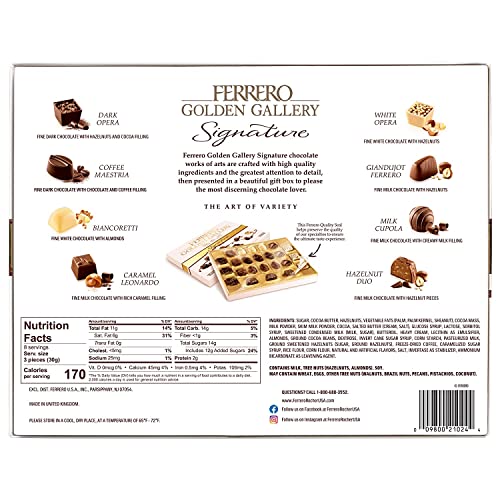 Ferrero Golden Gallery Signature Fine Assorted Chocolates, Candy Gift Box, 24 Count, 8.4 oz