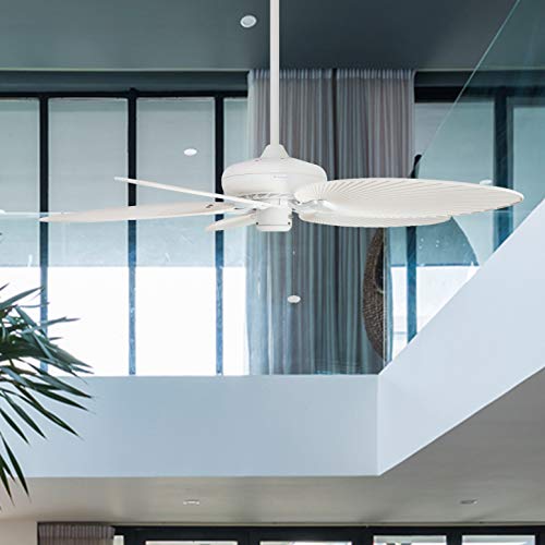 Honeywell Ceiling Fans Palm Island Tropical 52 Inch Ceiling Fan, Outdoor Ceiling Fan with Pull Chain, Tri-Mount 5 Palm Leaf Blade Design, ETL Wet Rated, White (50200-01)