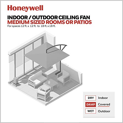 Honeywell Ceiling Fans Palm Island Tropical 52 Inch Ceiling Fan, Outdoor Ceiling Fan with Pull Chain, Tri-Mount 5 Palm Leaf Blade Design, ETL Wet Rated, White (50200-01)
