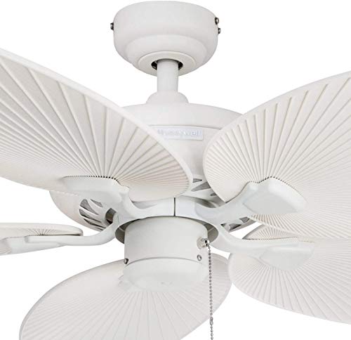 Honeywell Ceiling Fans Palm Island Tropical 52 Inch Ceiling Fan, Outdoor Ceiling Fan with Pull Chain, Tri-Mount 5 Palm Leaf Blade Design, ETL Wet Rated, White (50200-01)