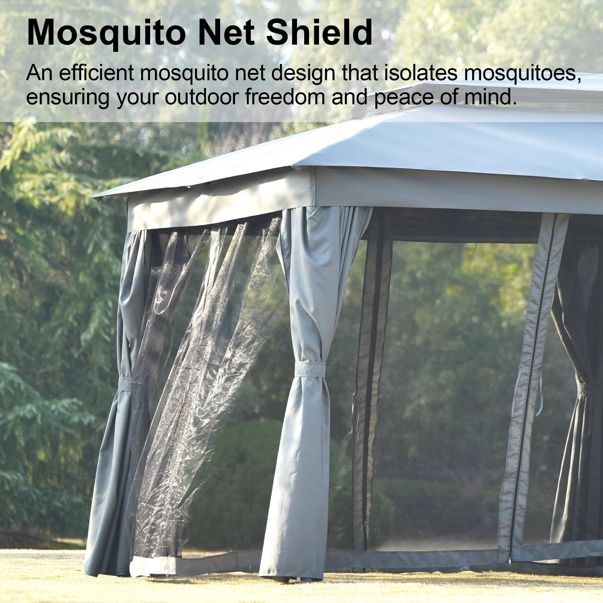 110x220 Outdoor Gazebo with Oxford Cloth & Mosquito Nets, Patio, Yard, Deck, Garden, Double Top Design Zipper Design Ultraviolet-Proof Waterproof Fireproof Withstand Strong Winds, Gray
