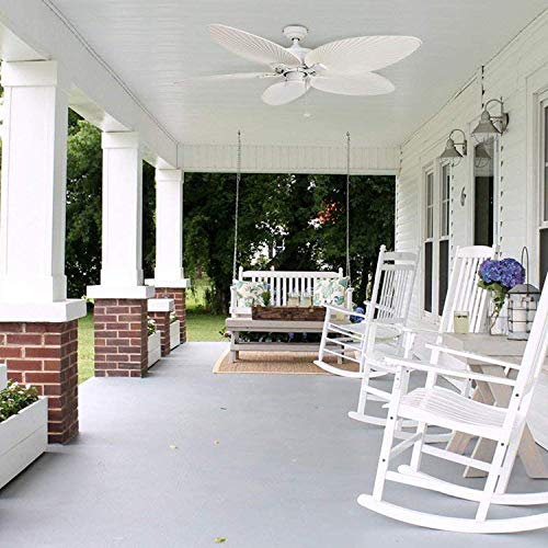 Honeywell Ceiling Fans Palm Island Tropical 52 Inch Ceiling Fan, Outdoor Ceiling Fan with Pull Chain, Tri-Mount 5 Palm Leaf Blade Design, ETL Wet Rated, White (50200-01)
