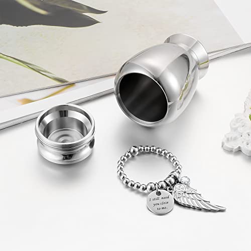 Small Urns for Human Ashes 2.95 Inch Small Keepsake Urns with Wing Charm Mini Cremation Urns for Ashes Stainless Steel Memorial Ashes Keepsake
