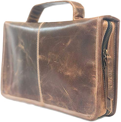 Leather Bible Cover Book Cover Planner Cover with Handle and Back Pocket