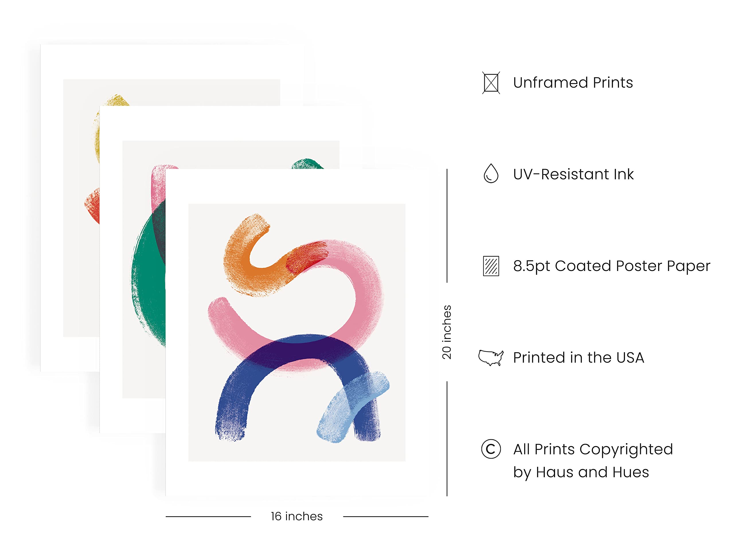 Haus and Hues Geometric Wall Art - 3 Piece Canvas Wall Art, Abstract Canvas Wall Art, Modern Art, Abstract Art, Modern Art Wall Decor, Minimalist Wall Decor, Contemporary Wall Art (Black Frame, 16X20)