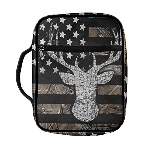 Tisuoting Women Men Bible Cover Case for Study Bible Hunting Camo Deer Flag Bible Cover with Handle Bible Carrying Bag with Pen Storage Book Bag Handbags