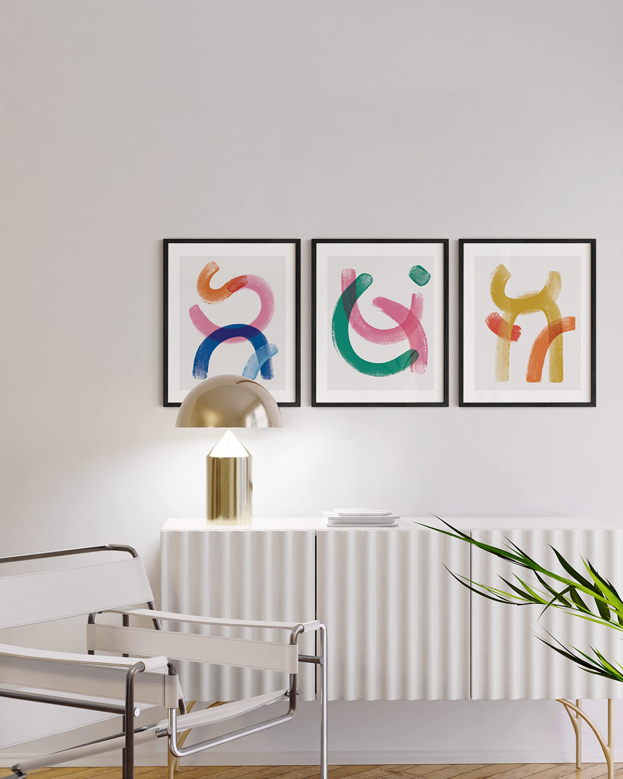 Haus and Hues Geometric Wall Art - 3 Piece Canvas Wall Art, Abstract Canvas Wall Art, Modern Art, Abstract Art, Modern Art Wall Decor, Minimalist Wall Decor, Contemporary Wall Art (Black Frame, 16X20)