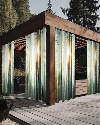 BABE MAPS Outdoor Curtains for Patio Mysterious Forest Under The Sun Waterproof Privacy Outside Curtains Grommet Top Pergola Curtains for Porch Cabana Gazebo 2 Panels, 52 x 108 inch