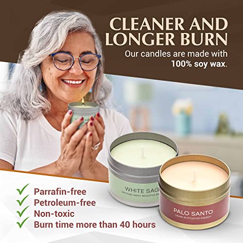 Almeara Space Cleansing Kit Sage Candle and Palo Santo Candle Set 3.7oz Each - 100% Soy Wax Candles with Concentrated Essential Oil - Cleanse Negative Energy - Restore Positive Vibrations