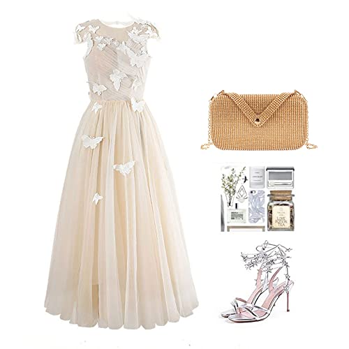Reberomantic Women Shiny Metal Handbag Chain Vintage Evening Clutch Purse (T-button gold)