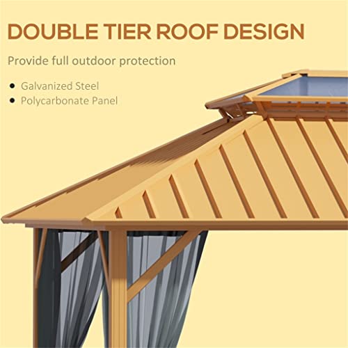 Generic 12' x 10' Hardtop Gazebo Steel Canopy Outdoor Pergola with Aluminum Frame and Netting for Patios, Gardens, Lawns