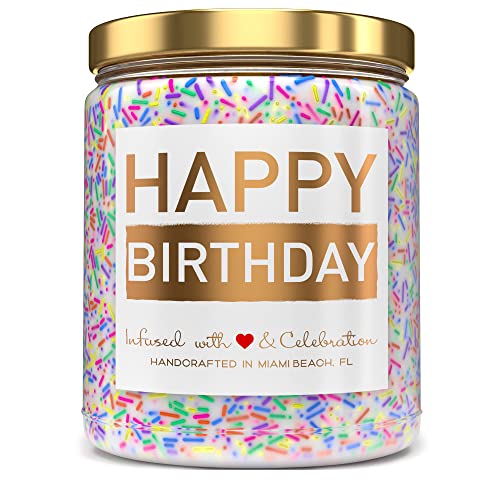 Happy Birthday Candle - Vanilla Birthday Cake Scent with Sprinkles Cute Birthday Gifts for Women Ideas, Made in USA, 9 oz - Cool Unique Bday Gift for Her, Best Friend, Men - Mint Sugar Candle Company