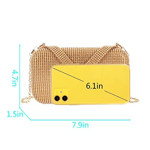 Reberomantic Women Shiny Metal Handbag Chain Vintage Evening Clutch Purse (T-button gold)