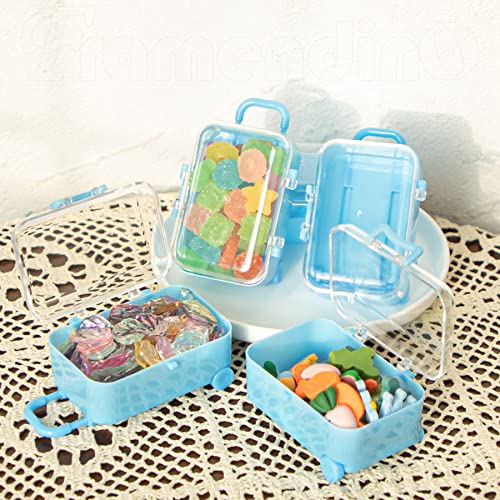Framendino, 12 Pack Blue Mini Travel Suitcases Box Plastic Candy Boxes Gift Box Transparent Tiny Jewelry Storage Cases for Wedding Party Decorations