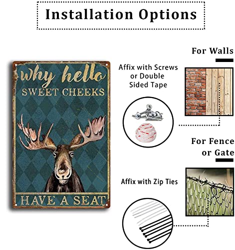 SKIYGTH Tin Sign Moose Deer Hello Sweet Cheeks Have A Seat Vintage Metal Tin Sign Retro Poster 8x12inch