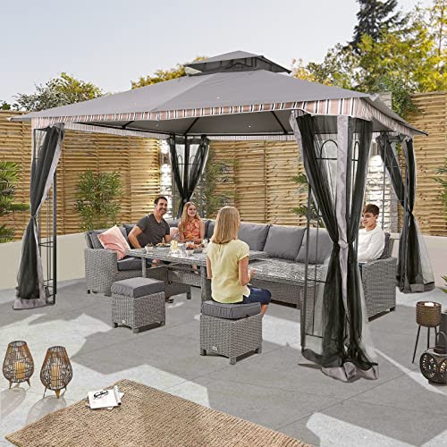 Joyside Patio Gazebo with Netting 12 ft. x 10 ft. Double Tier Roof gazebos for patios (Grey)