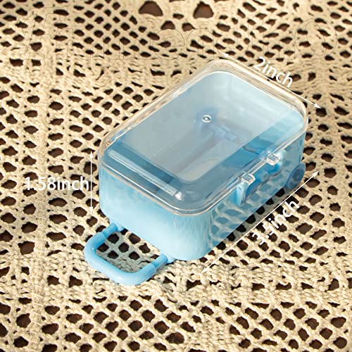 Framendino, 12 Pack Blue Mini Travel Suitcases Box Plastic Candy Boxes Gift Box Transparent Tiny Jewelry Storage Cases for Wedding Party Decorations