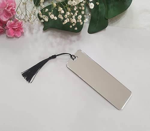 10pcs Mirror Acrylic Bookmark,Acrylic Rectangular Bookmark Banks,Blank Mirrored Acrylic Sheet ,Acrylic Blank Bookmark with Tassels for DIY Projects and Present Tags (Silver Mirror)