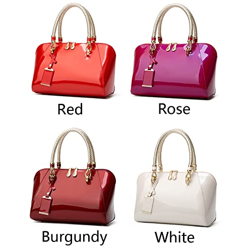 YAQUNICER Top-handle Handbags Purse Satchel for Women Patent PU Shoulder Crossbody Bag Middle Tote-Pink