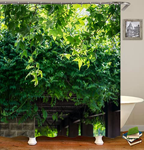 Shower Curtains, Natural Decoration of Plant Wall Green Plant and Vine Bath Curtain 72 x 72 Inch Polyester Fabric for Bathroom Curtain Set with 12 Hooks