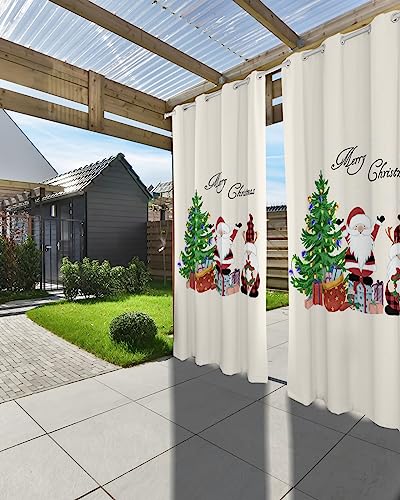 Outdoor Curtains for Patio 2 Panels Set Dwarf Under Christmas Tree with Snowflakes and Gifts Waterproof Privacy Outside Curtain Sun Blocking Grommet Drapes for Porch Gazebo Pergolas Balcony 52x95 Inch