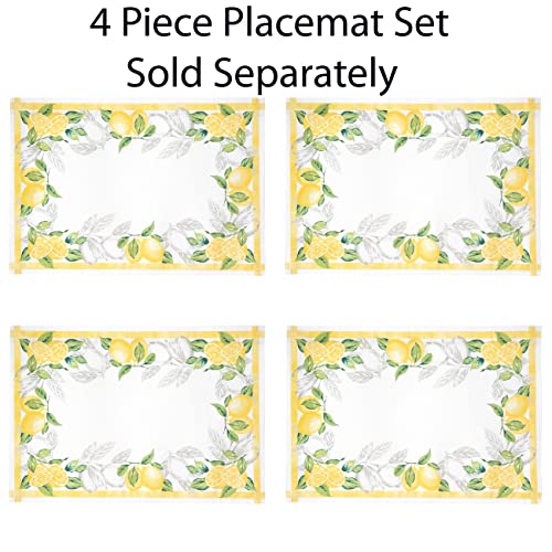 Newbridge Lemon Orchard Farmhouse Bordered Fabric Tablecloth - Fresh Lemon Vine Border Stain and Wrinkle Resistant Tablecloth, 60 Inch x 84 Inch Oblong/Rectangle