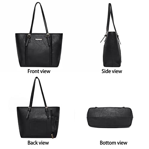 Montana West 3 PCS Tote Bag Set Purse Large Shoulder Bag Concealed Carry Purses and Handbags for Women Top Handle Shoulder Satchel Hobo Bags, Black