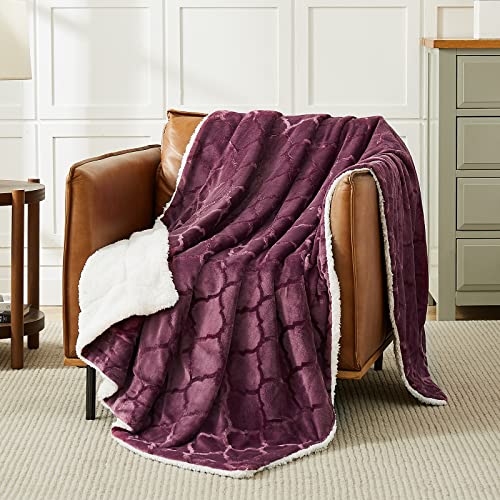 L'AGRATY Sherpa Throw Blankets, Plush Warm Throw Blankets for Adults, Microfiber Soft Throw Blanket for Bed, Fleece Throw Blanket for Couch (50 * 60 inches, Purple)