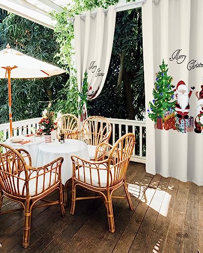 Outdoor Curtains for Patio 2 Panels Set Dwarf Under Christmas Tree with Snowflakes and Gifts Waterproof Privacy Outside Curtain Sun Blocking Grommet Drapes for Porch Gazebo Pergolas Balcony 52x95 Inch