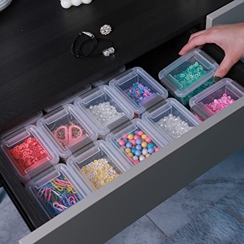 Citylife 20 Packs 0.18 QT Plastic Bead Organizers & 10 Packs 1.3 QT Small Storage Bins with Lids Stackable Box, Clear White