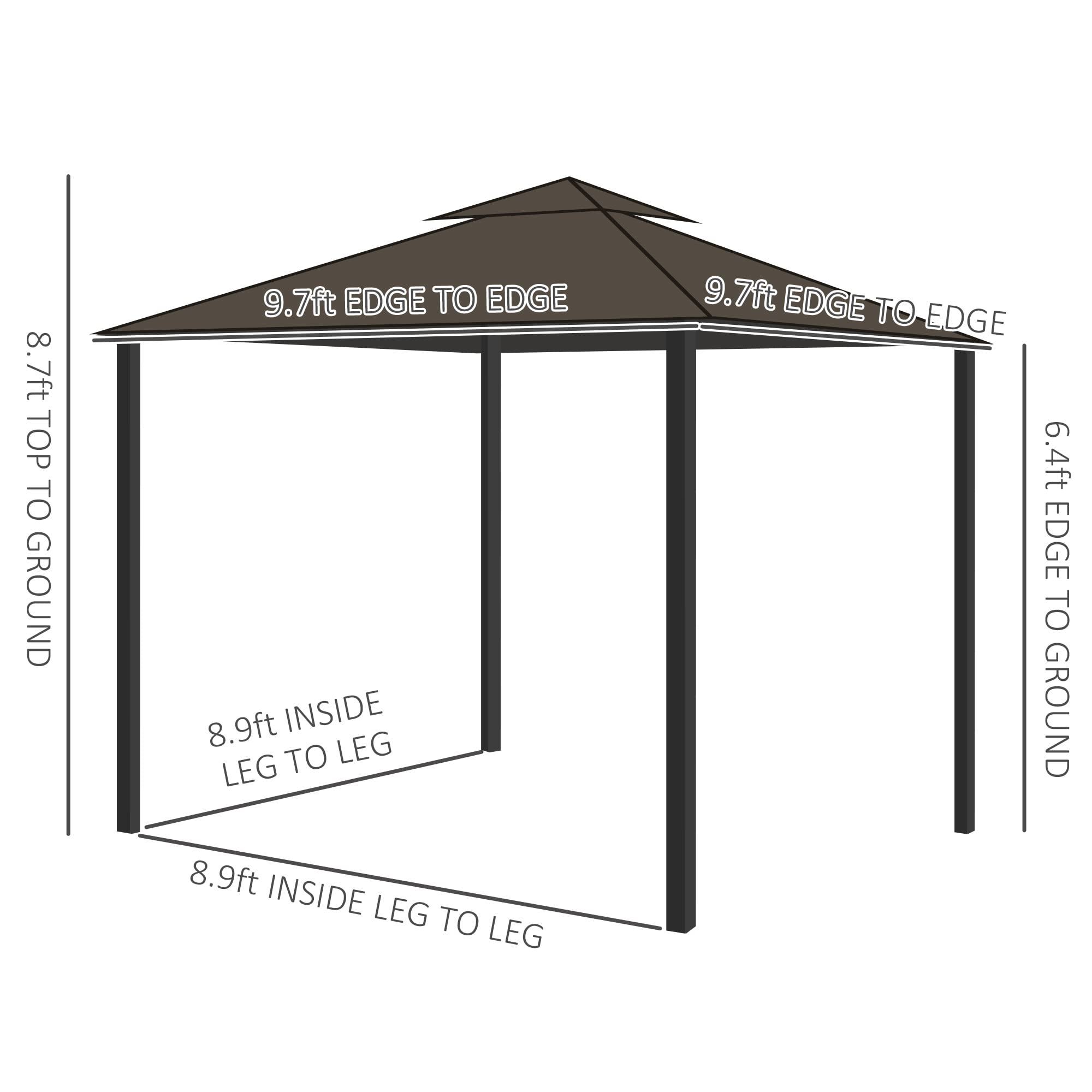 Outsunny 10' x 10' Patio Gazebo, Aluminum Frame Double Roof Outdoor Gazebo Canopy Shelter with Netting & Curtains, for Garden, Lawn, Backyard and Deck, Coffee