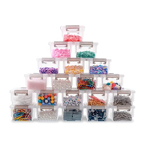 Citylife 20 Packs 0.18 QT Plastic Bead Organizers & 10 Packs 1.3 QT Small Storage Bins with Lids Stackable Box, Clear White