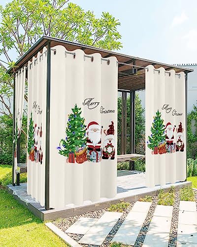 Outdoor Curtains for Patio 2 Panels Set Dwarf Under Christmas Tree with Snowflakes and Gifts Waterproof Privacy Outside Curtain Sun Blocking Grommet Drapes for Porch Gazebo Pergolas Balcony 52x95 Inch