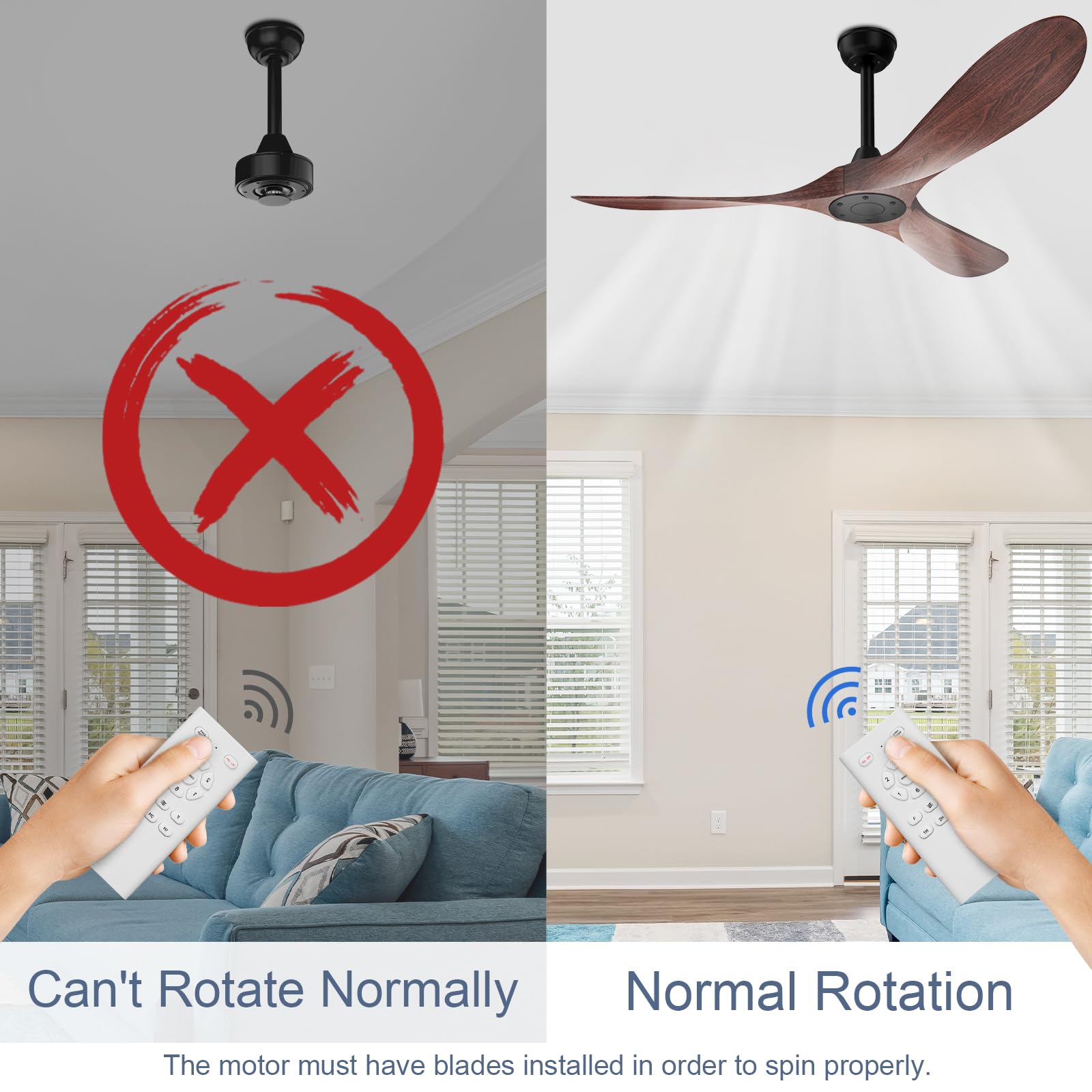 alescu Outdoor Ceiling Fan 52" with Remote Control,Modern Reversible DC Motor for Patio Bedroom Living Room Outdoor Ceiling Fans walnut finish