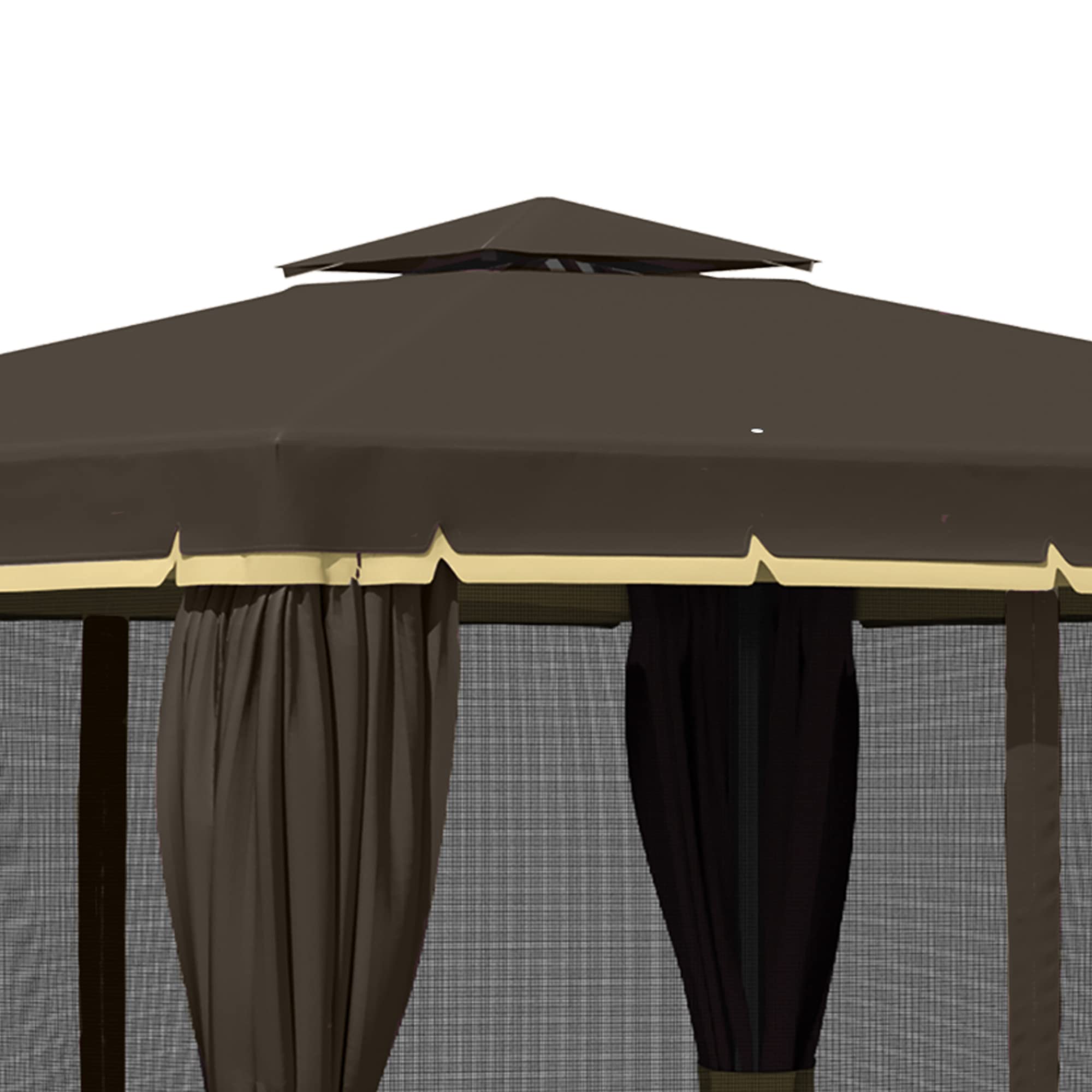 Outsunny 10' x 10' Patio Gazebo, Aluminum Frame Double Roof Outdoor Gazebo Canopy Shelter with Netting & Curtains, for Garden, Lawn, Backyard and Deck, Coffee