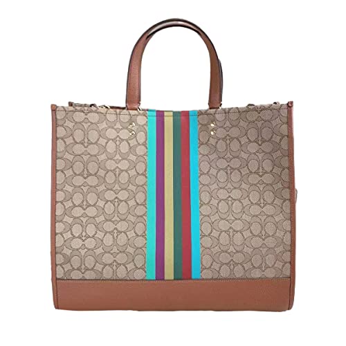 COACH Women's Dempsey Tote 40 In Signature Jacquard With Patch (Khaki - Redwood Multi)